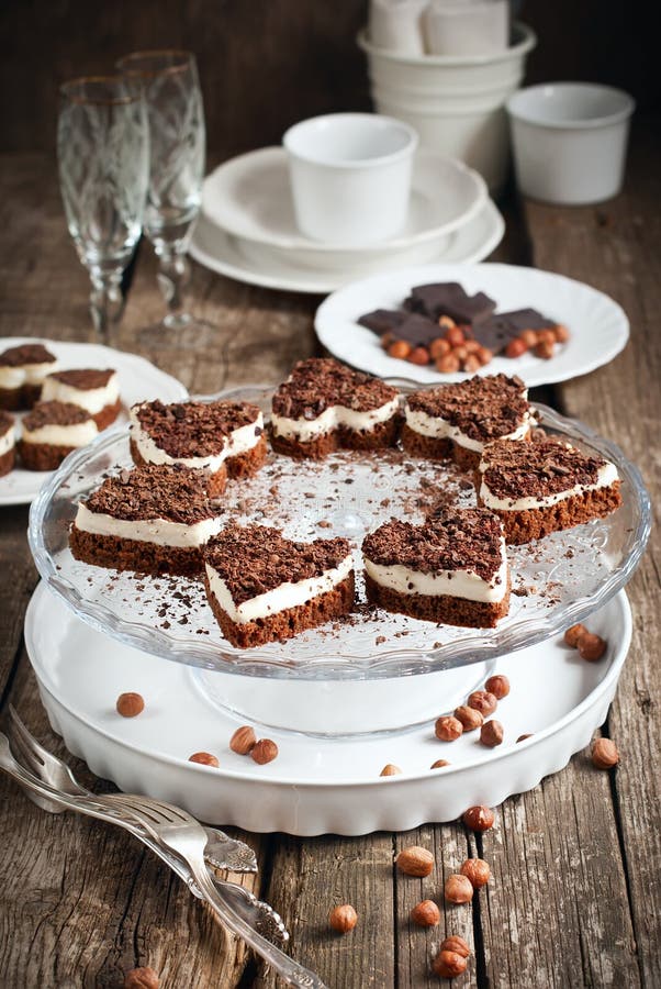 Biscuit Cake in the Shape of Heart with Chocolate Stock Photo - Image ...