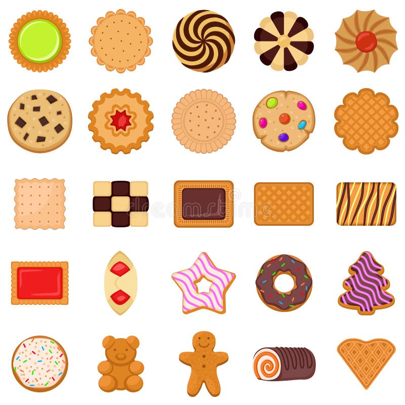 Biscuit Icons Set, Flat Style Stock Vector - Illustration of chocolate ...