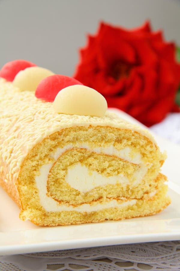Biscuit roulade with cream stock photo. Image of rouleau - 19927554