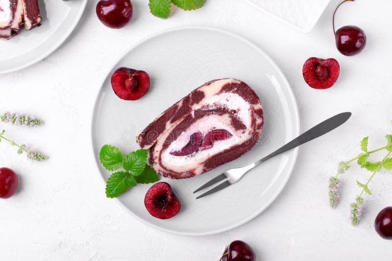 Biscuit Roulade with Cherry and Cream Cheese Stock Photo - Image of ...