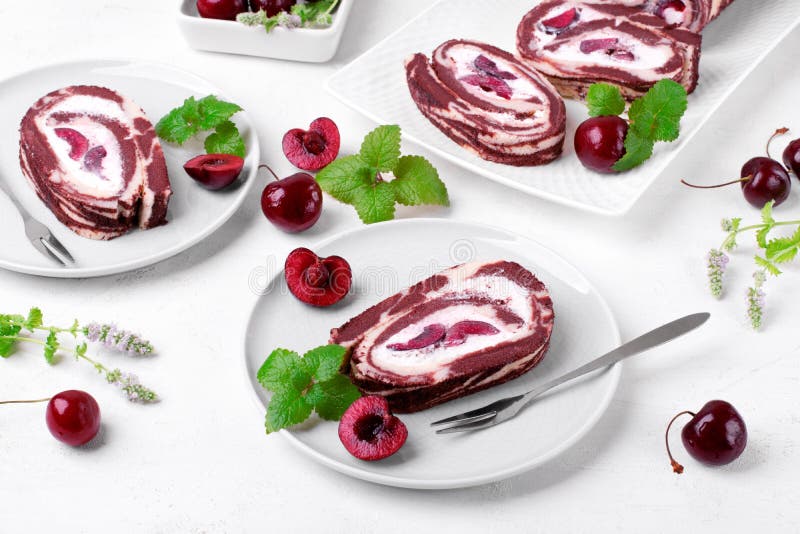 Biscuit Roulade Piece with Cherry Stock Image - Image of filling ...