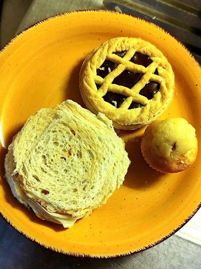 Biscuit in a Yellow Plate on a Table with Bread and Jam Stock Image ...