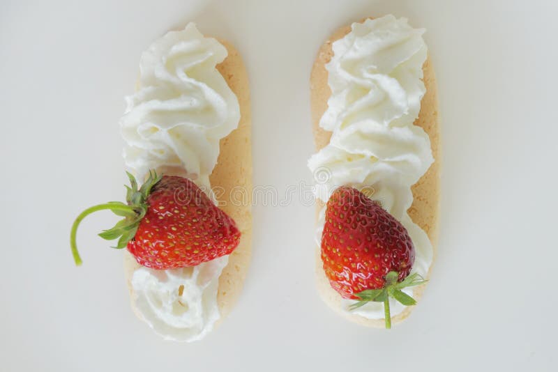 Biscuits with Cream and Strawberries on a White Background Stock Image ...