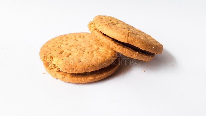 BISCUITS - Delicious Wheat Round Biscuits with a Few Crumbs Isolated on ...