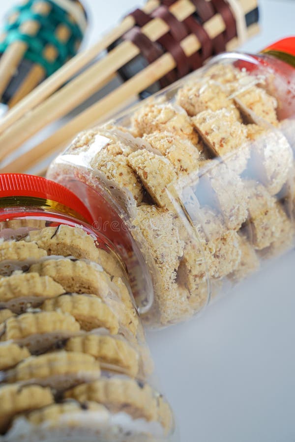 Biscuits Hari Raya in the Plastic Container Taken from Above Stock ...
