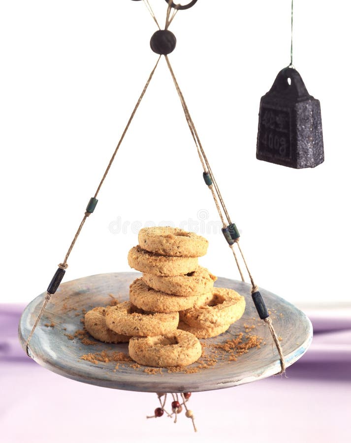 Biscuits on scales stock image. Image of softness - 23703521