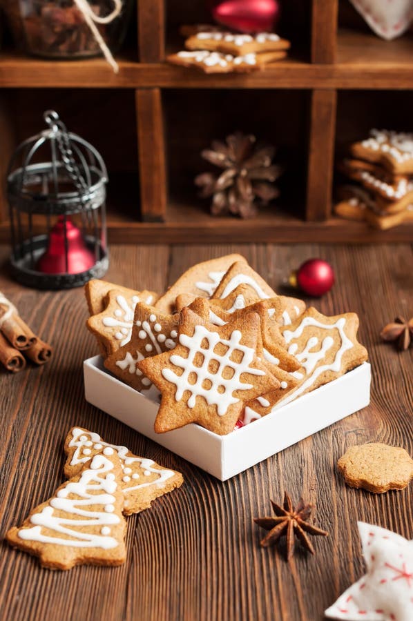 Biscuits Shaped in Christmas Trees and Stars Stock Photo - Image of ...