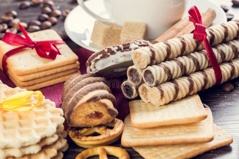Biscuits on table stock photo. Image of brown, coffee - 101209976