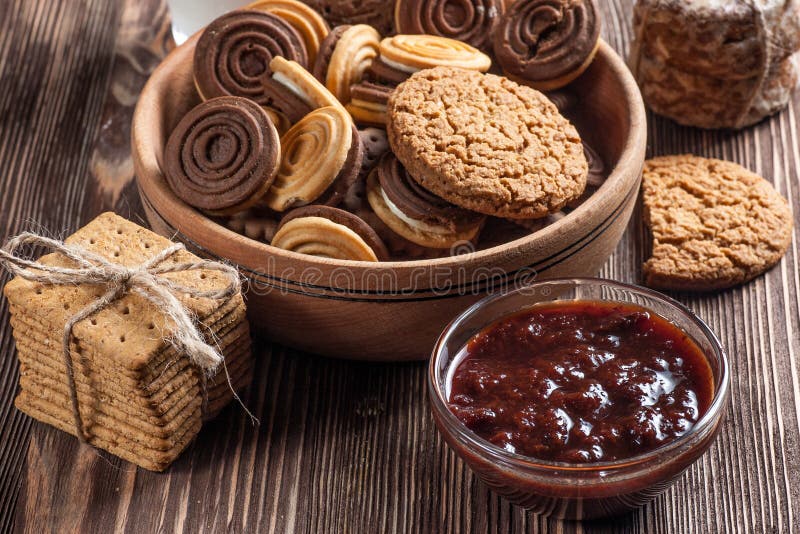 Biscuits on table stock image. Image of closeup, bottle - 81854245