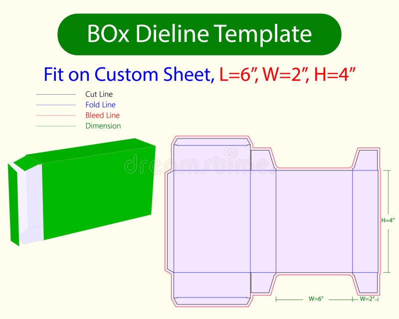 Biscute Box L 6, W 2, H 8 Inch Dieline Template Stock Vector ...