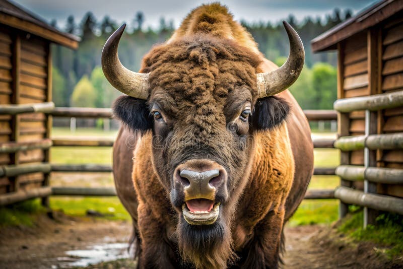 Bison angry farm stock illustration. Illustration of outdoor - 323154010
