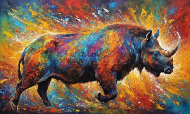 Bison on the Background of a Multicolored Abstract Painting Stock Image ...