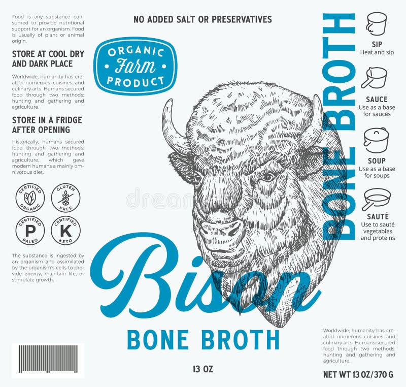 Bison Bone Broth Label Template. Abstract Vector Food Packaging Design ...