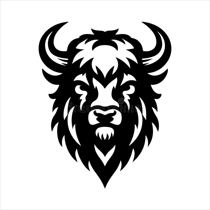 Bison Bull Head Vector Silhouette Stock Vector - Illustration of force ...