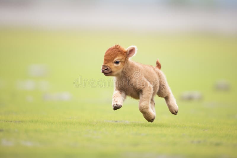 Bison Calf Playfully Running in Open Plains Stock Photo - Image of ...