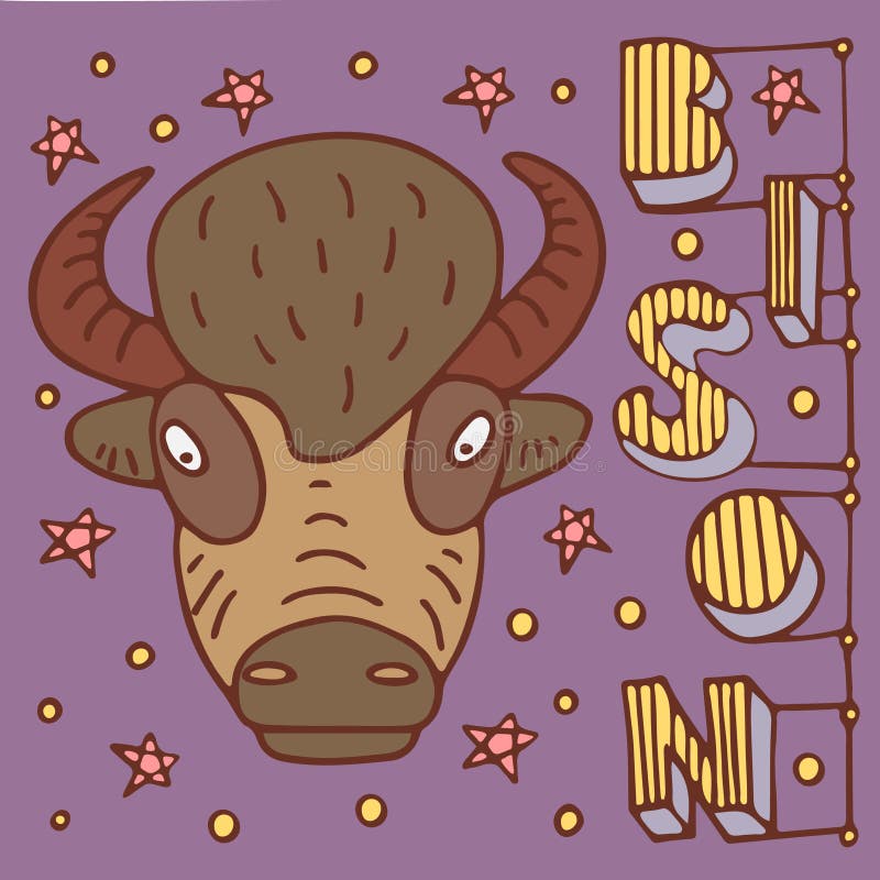 Bison doodle poster stock vector. Illustration of isolated - 136601338