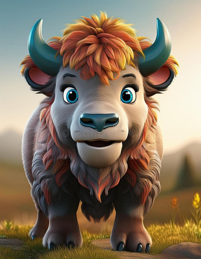 Bison in field cartoon stock illustration. Illustration of field ...