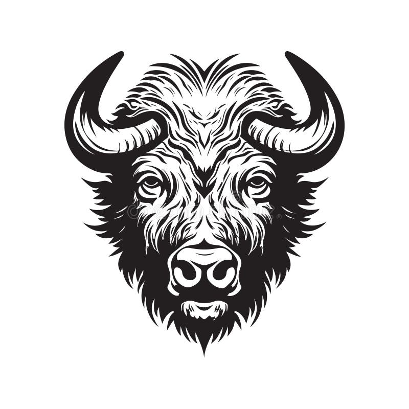 Bison Head, Vector Concept Digital Art, Hand Drawn Illustration Stock ...