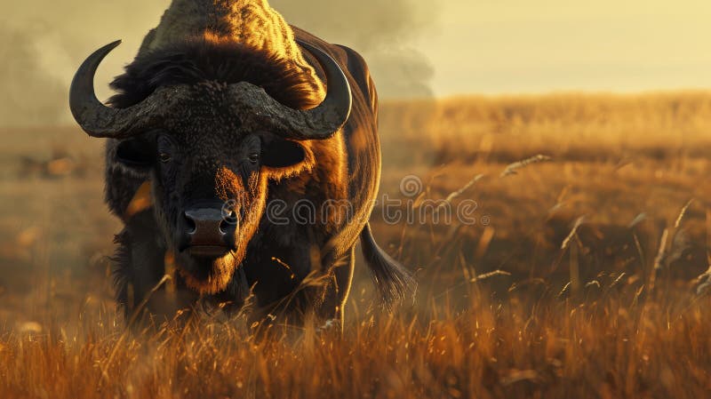 Bison with an Intense Gaze in Golden Hour Light Stock Illustration ...
