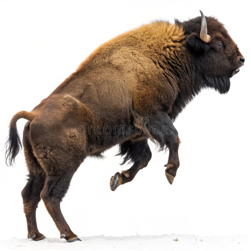 A Bison Jumping in the Snow Stock Illustration - Illustration of goat ...