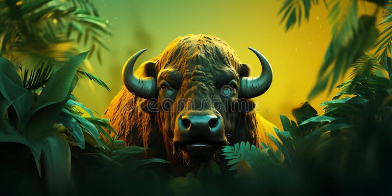 Bison in the Jungle - 3D Render. this is a 3d Render Illustration Stock ...