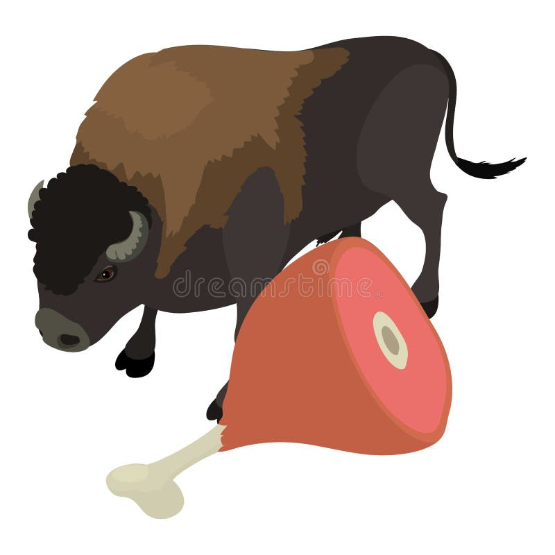 Bison Meat Icon Isometric Vector. Meat Knuckle on Background of Big ...
