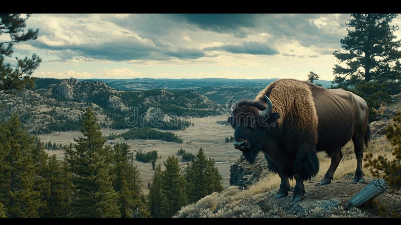 Bison Overlooking Valley, Dramatic Sky, Nature Documentary Stock Image ...