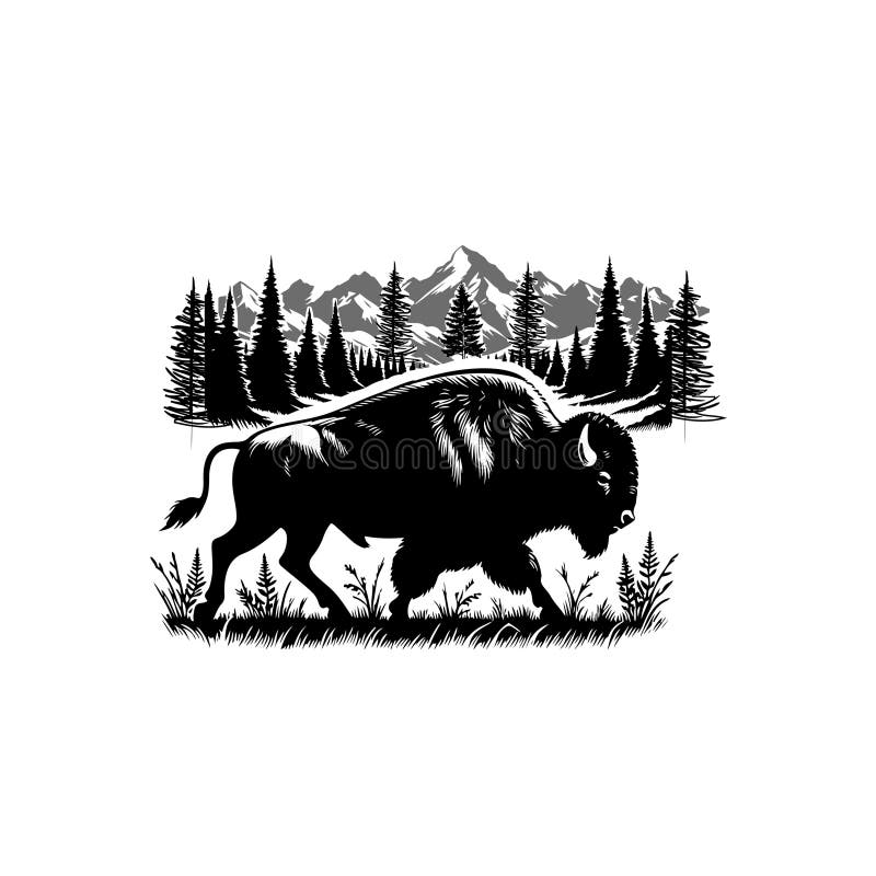 Bison, Pine Tree, and Mountain Vector Stock Vector - Illustration of element, sketch: 349722579
