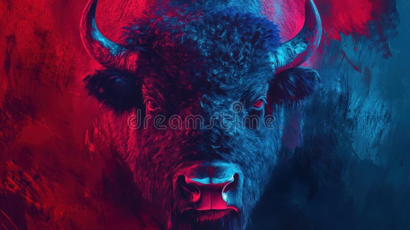 Bison Portrait with Red and Blue Lights Stock Illustration ...