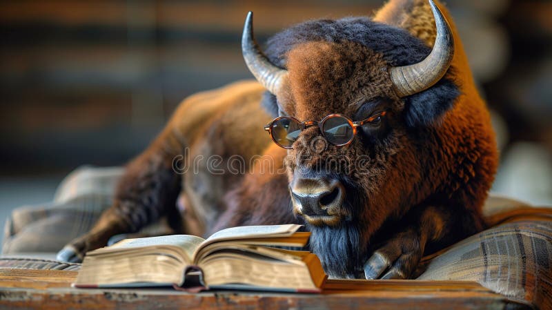 Bison Reading a Book stock illustration. Illustration of smart - 327355334