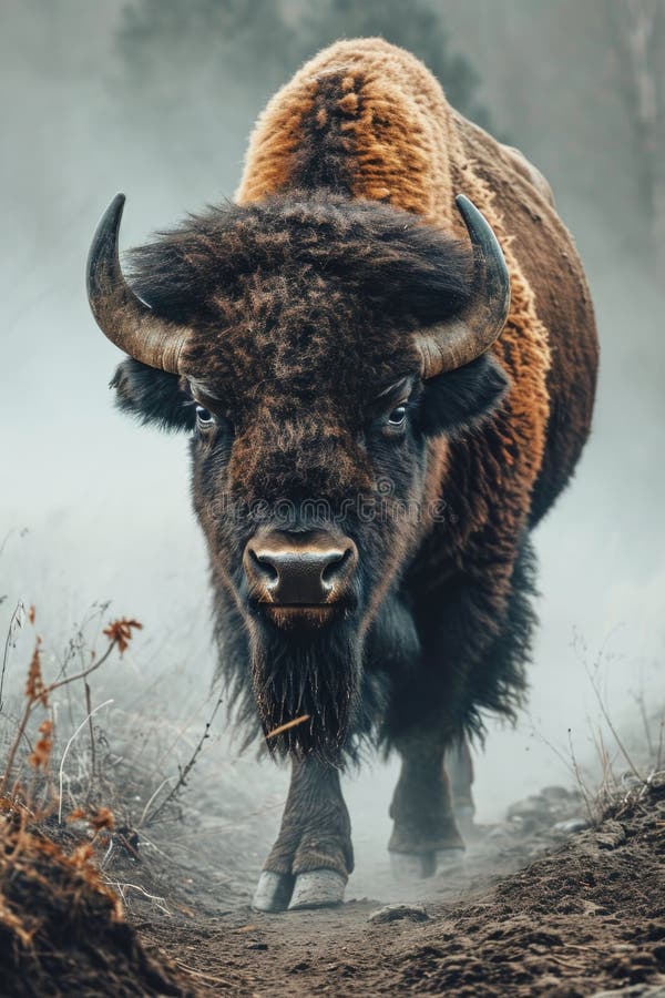Bison Run at Full Speed through the Dust Stock Illustration ...