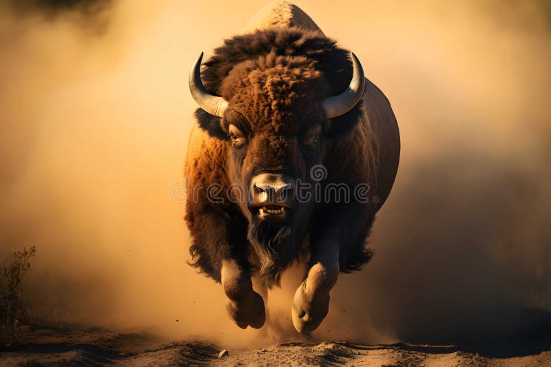 The Bison Running Dust on Ground, Generated AI Stock Illustration ...