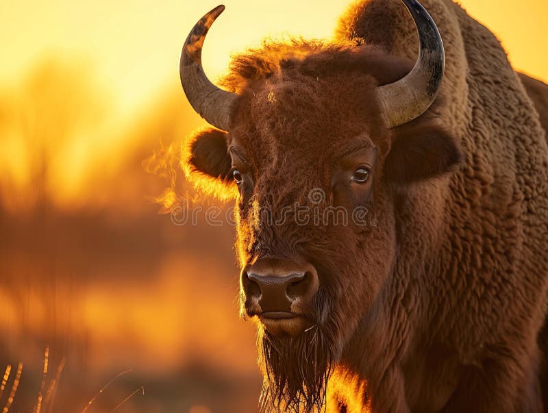 Bison Standing in Front of the Sunset, Bison are Common Sight in the ...