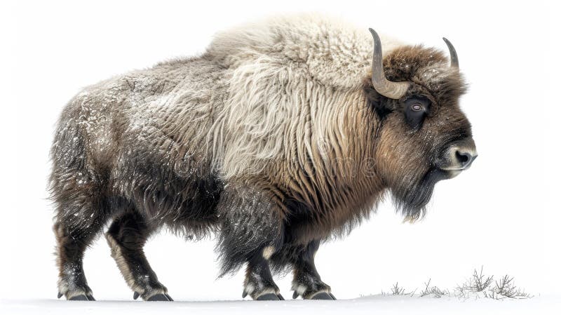 Bison Standing on Snow-covered Landscape, Side View Stock Image - Image ...