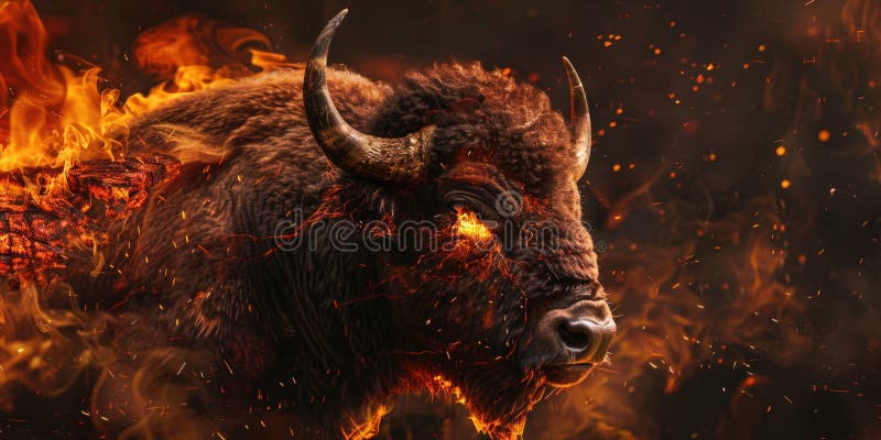 A Bison Stands Amidst Fire and Flames Stock Image - Image of wildfire ...