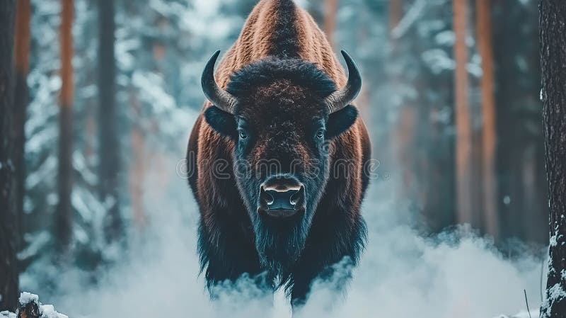 Bison Staring, Winter Forest, Snow, Wildlife, Nature, Poster Stock ...