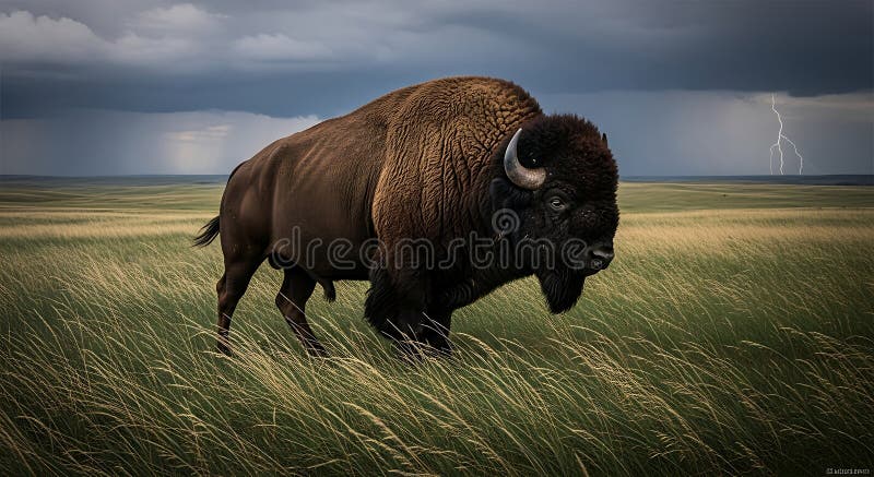 Bison in Stormy Prairie stock image. Image of america - 389714329