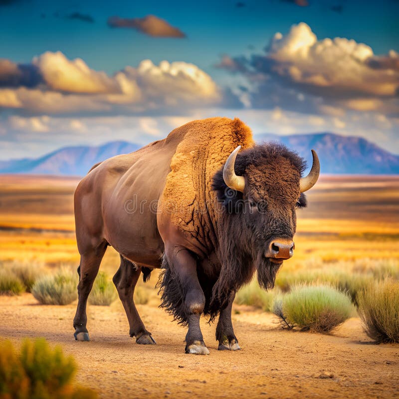 Bison walks desert stock illustration. Illustration of snow - 323153997