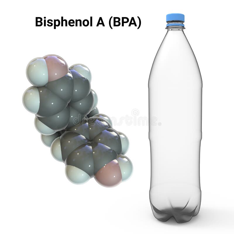 Bisphenol a Molecule and Plastic Bottle, 3D Illustration. Organic ...