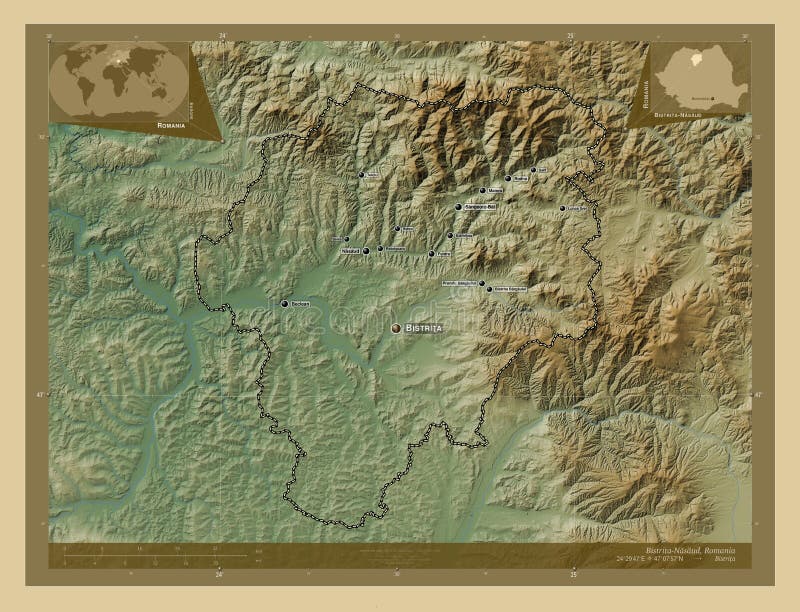 Bistrita-Nasaud, Romania. Physical. Labelled Points of Cities Stock ...