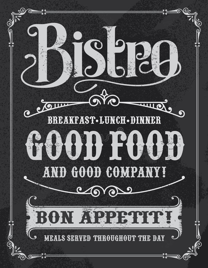 Bistro Restaurant Chalkboard Sign Stock Vector - Illustration of drawn ...