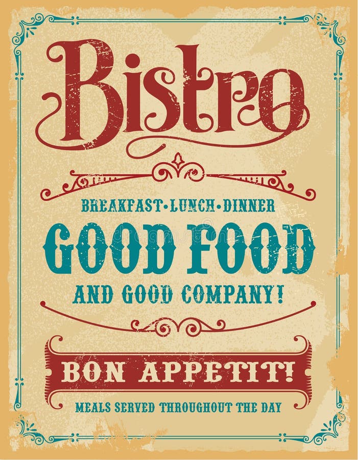 Bistro Restaurant Poster Sign Stock Vector - Illustration of typography ...
