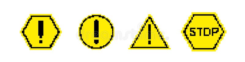 8 Bit Caution Road Sign Icon. Pixel Error Retro Banner. Stock Vector ...