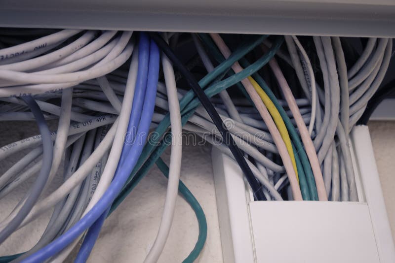 A Bit Chaotic Network Wires Behind the Rack Stock Image - Image of data ...