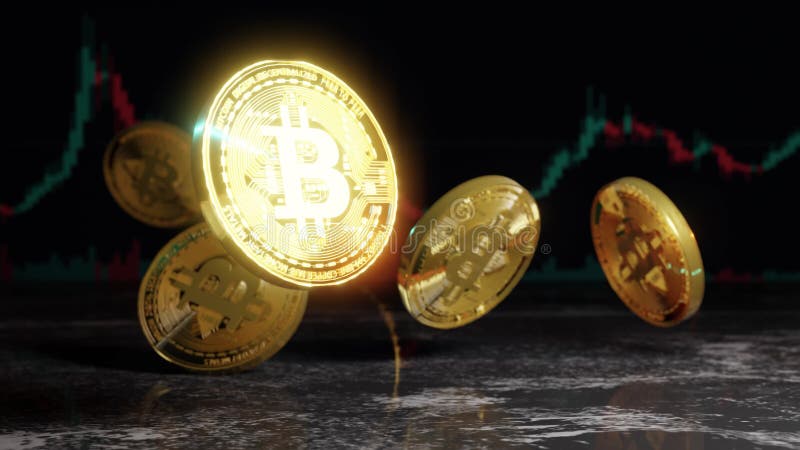 Bit Coin 3D Animation Falling and Bouncing on Table Top with Slow ...