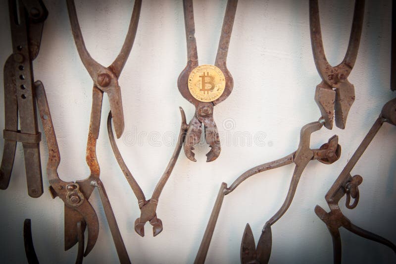 Bit Coin with Different Tools Stock Photo - Image of glow, urban: 128277408