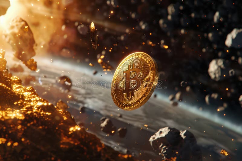 Bit Coin Flying through Space Surrounded by Asteroids Generative AI ...