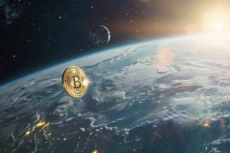 Bit Coin Flying through Space Surrounded by Asteroids Generative AI ...