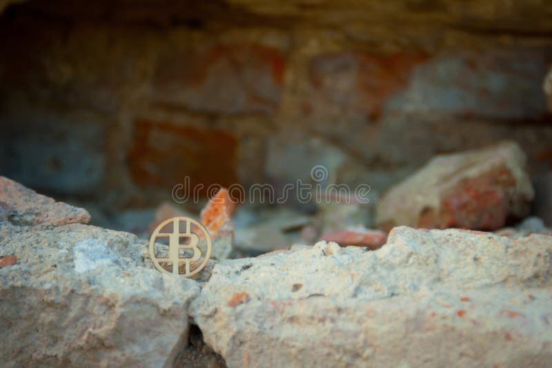 Bit Coin on old brick wall stock image. Image of bank - 128280817