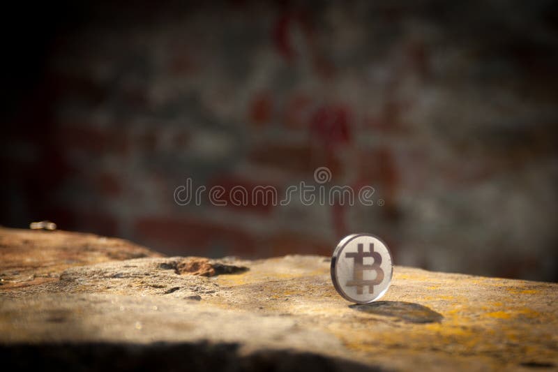 Bit Coin on old brick wall stock image. Image of block - 128282843